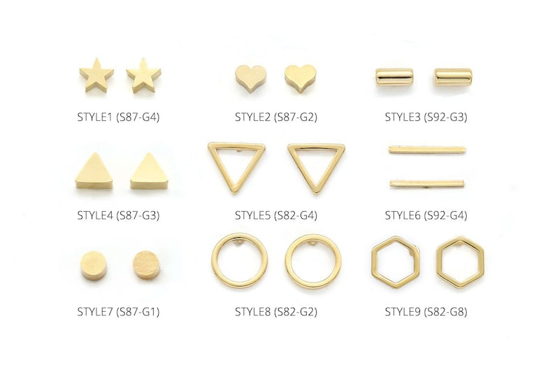 Simple Stud Earring Collection 2 Pcs per Style 16k Gold - Etsy