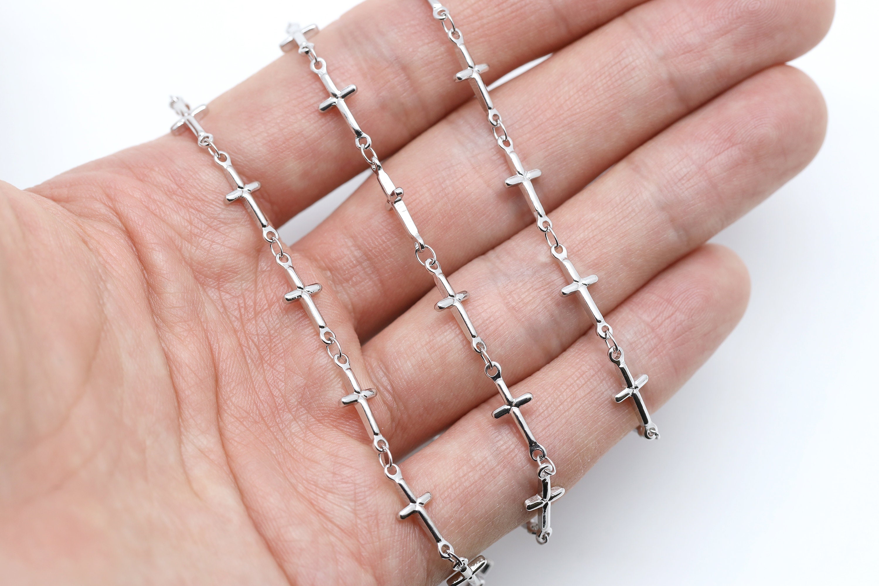 Chain ABS1050, CJ10-04, 1m, Cross Design Chain, Original Rhodium Plated ...