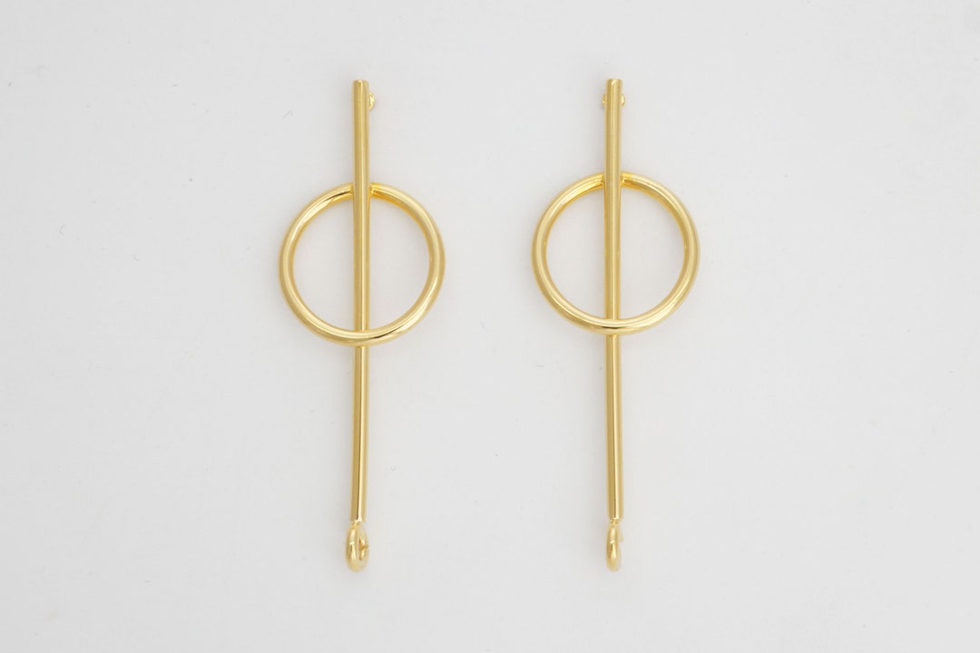 Geometric Post W/ a Link, S50-P1, 2 Pcs, Nickel Free, 43x15mm, 16K Gold ...