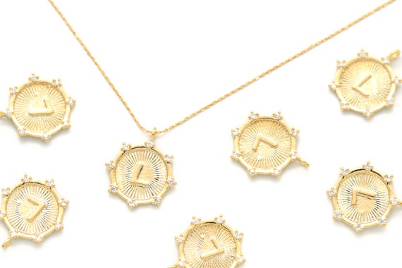 Round Cubic Letter Pendant Alphabet L AL-G18 1 Piece | Etsy