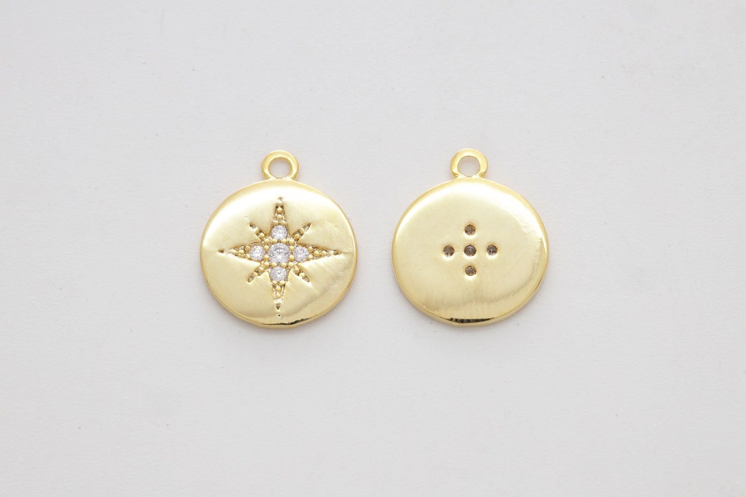 Compass Coin W/ Cubic, N23-G7, Nickel Free, 2 Pieces, 12mm, 16K Gold ...