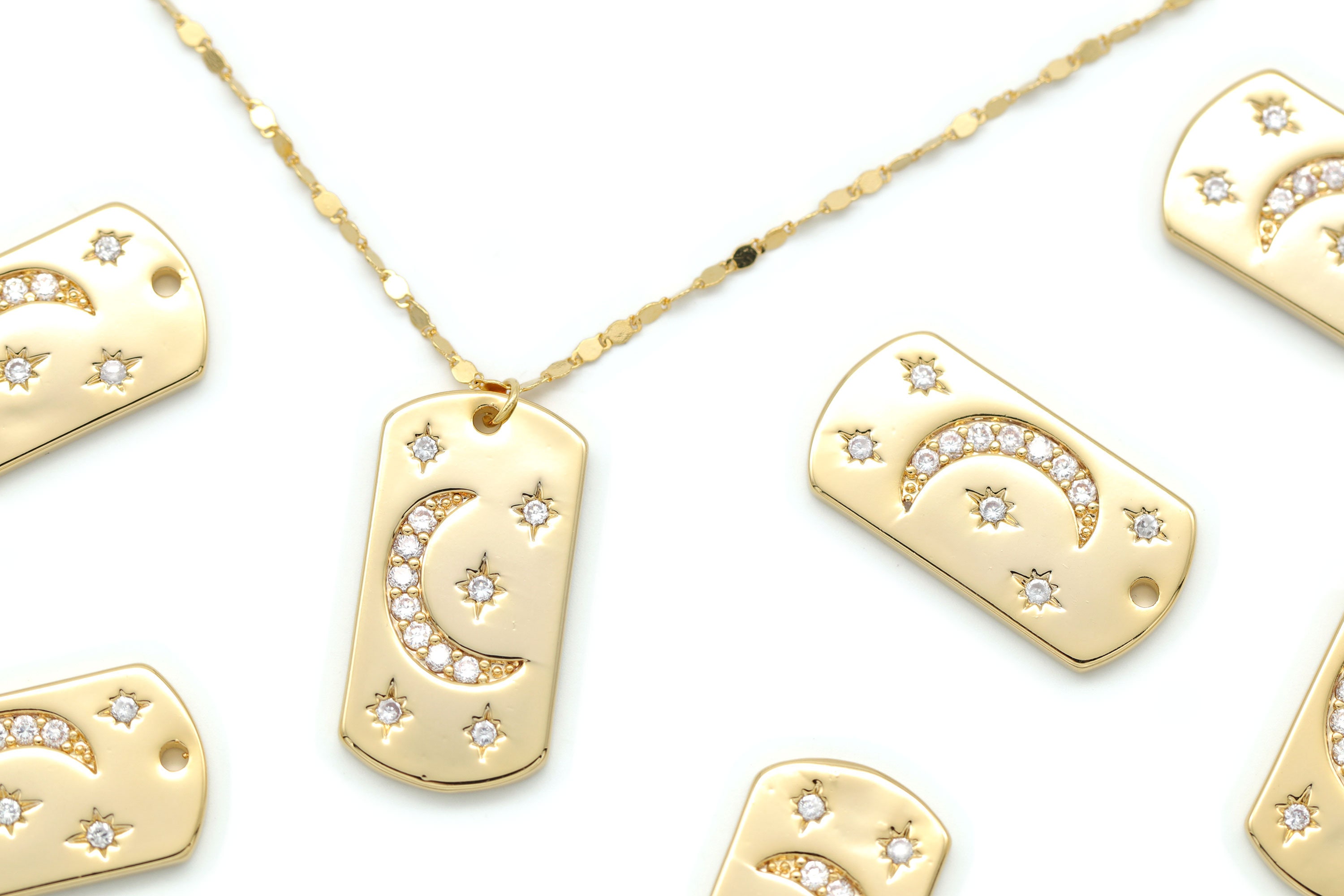 Moon & Star Dog Tag w/ cubic Q6-R13 1 piece 28x19mm 16K | Etsy
