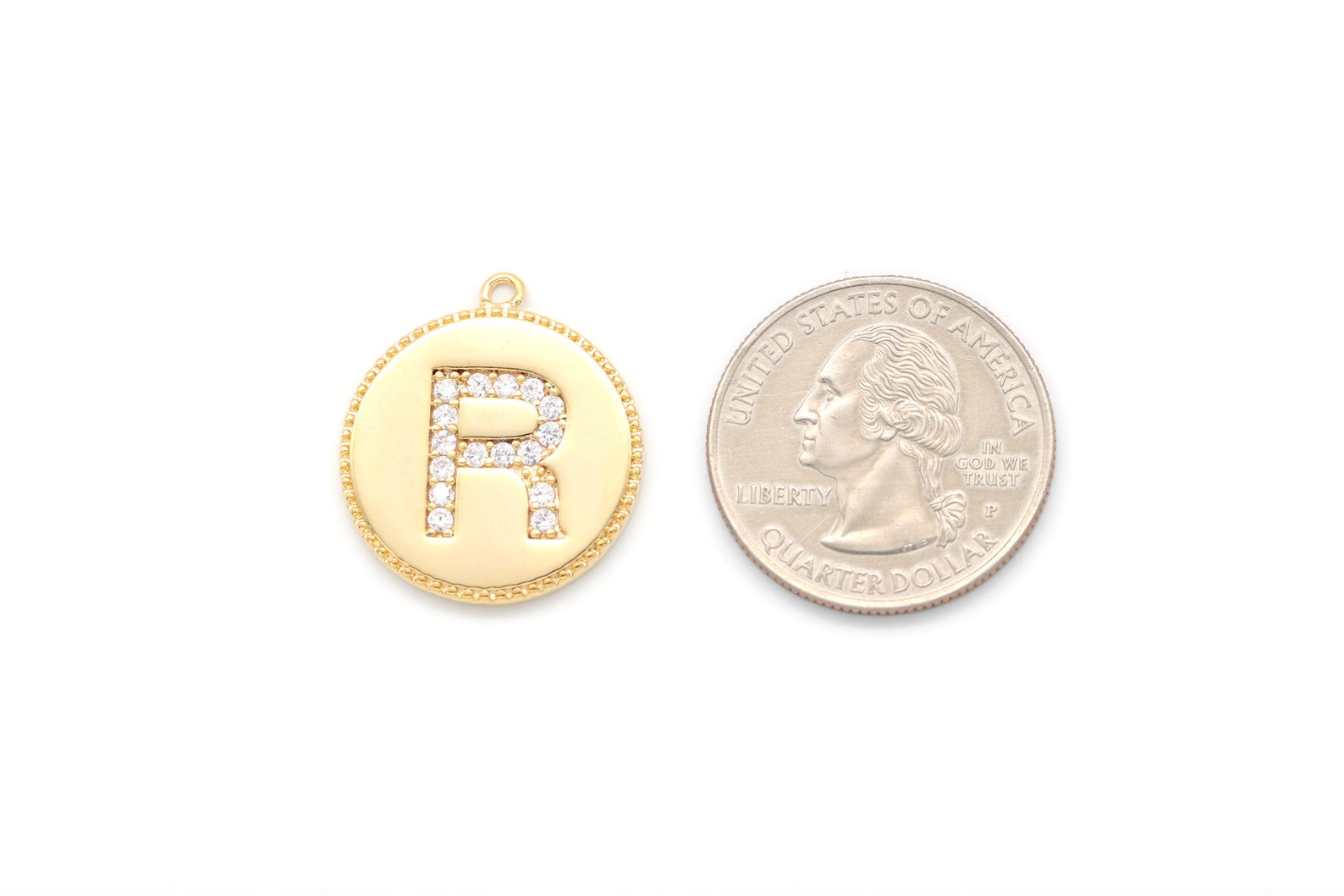 Coin Pendant Cubic Letter large Alphabet R AR-G16 1 | Etsy