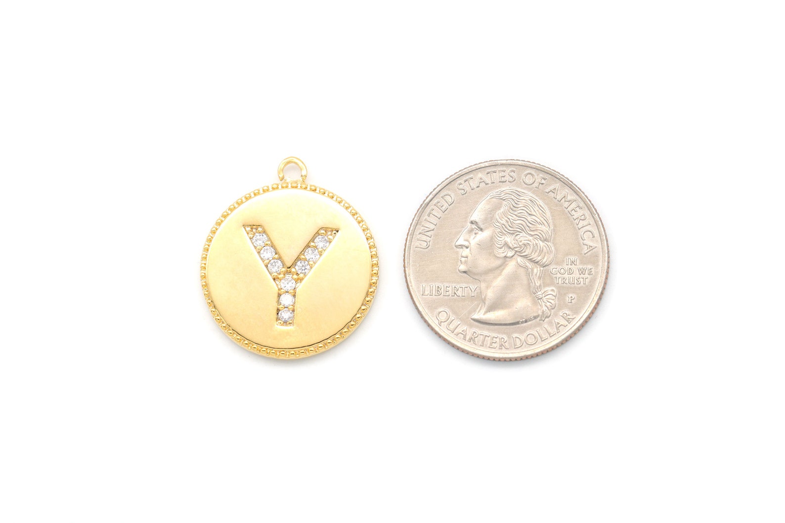 Coin Pendant Cubic Letter large Alphabet Y AY-G16 1 - Etsy