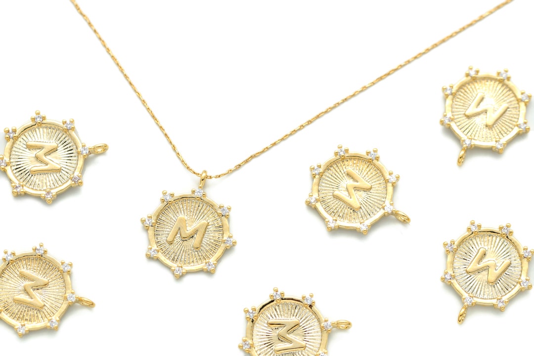 Round Cubic Letter Pendant, Alphabet M, AM-G18, 1 Piece, 19x16mm, 1.3mm ...
