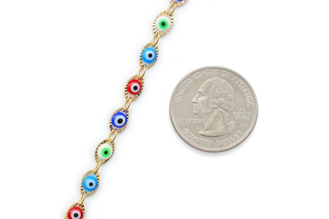 Evil Eye Chain Multi Color CJ45-02 1 Meter 16K Gold Plated - Etsy