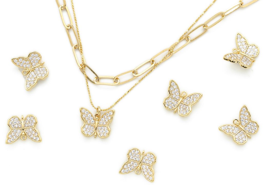 Cubic Butterfly Charm, Q12-G6, 1 Piece, 16K Gold Plated Brass, Nickel ...