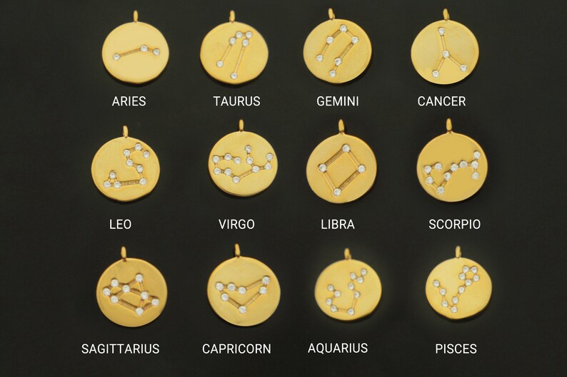Zodiac Coin Pendant Set A26-G13 Nickel free 1 set 12 | Etsy