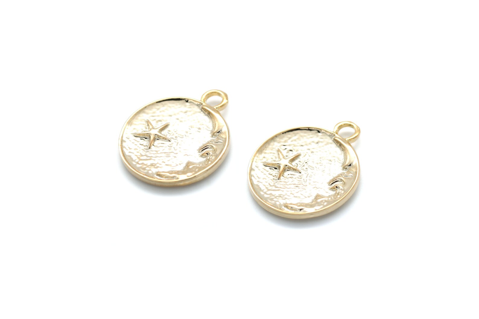 Moon and Star Coin Pendant, O3-P6, 2 Pcs, 21mm, 1.8mm Thick, 2.9x3mm ...