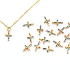 Rainbow CZ Cross Charm, Q4-R1, 2 Pcs, 12x7mm, 16K Gold Plated Brass ...