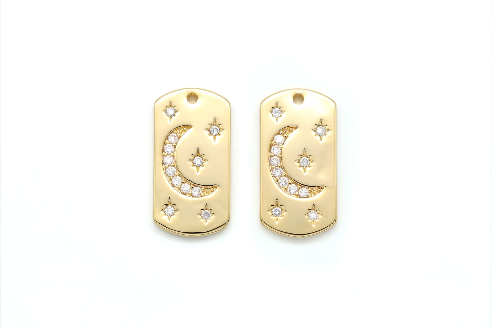 Moon & Star Dog Tag w/ cubic Q6-R13 1 piece 28x19mm 16K | Etsy