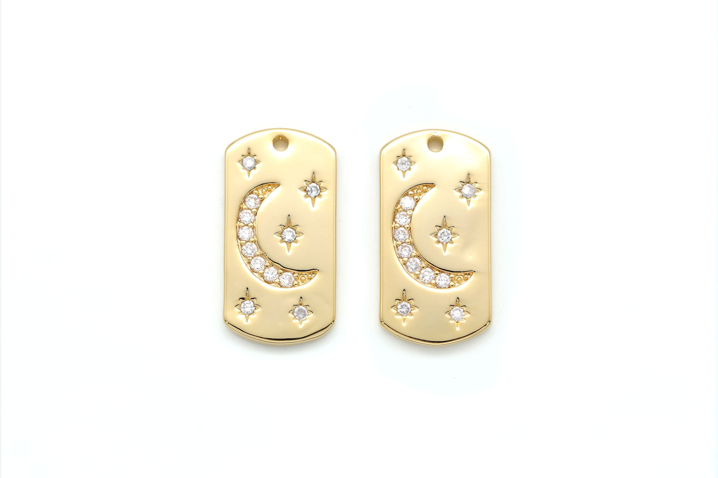 Moon & Star Dog Tag w/ cubic Q6-R13 1 piece 28x19mm 16K | Etsy