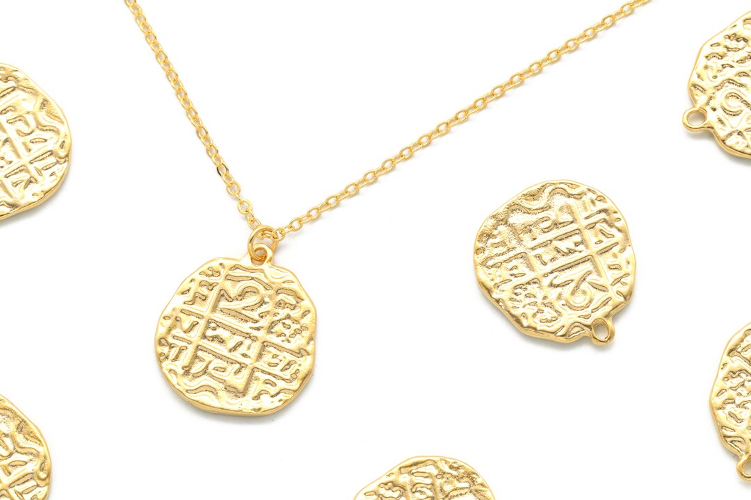 Ancient Mural Coin Pendant, Q6-P11, 2 Pcs, Approx. 20mm, Matte Gold ...