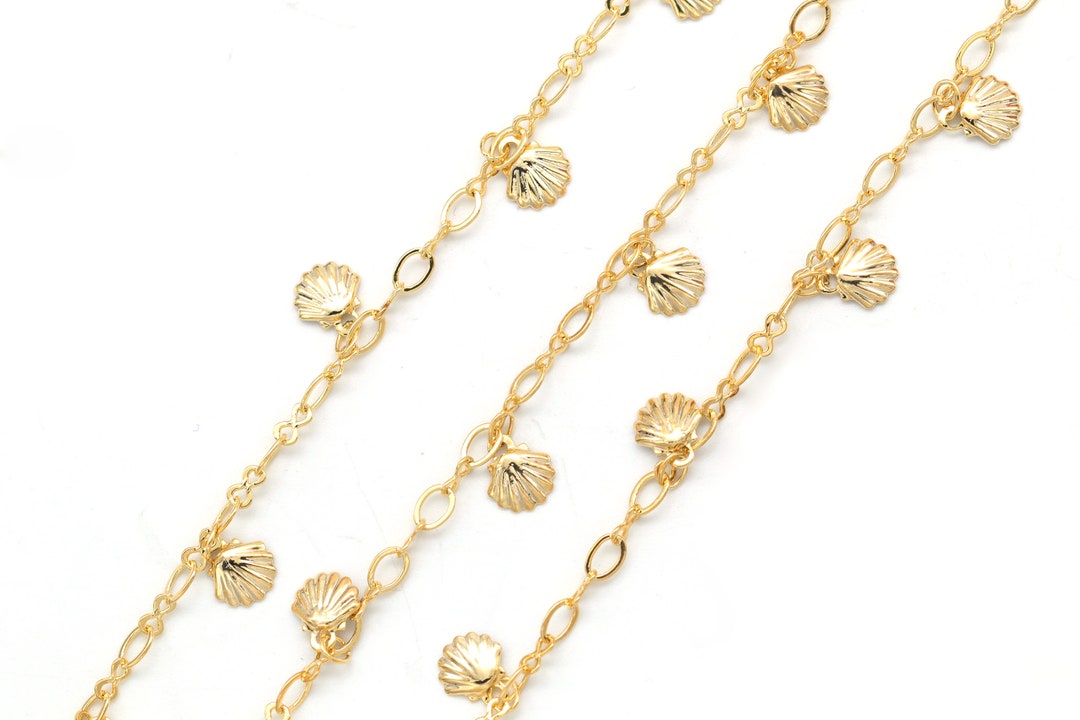 Ocean Themed Seashell Chain, CJ43-05, Nickel Free, 1 Meter, 16K Gold ...