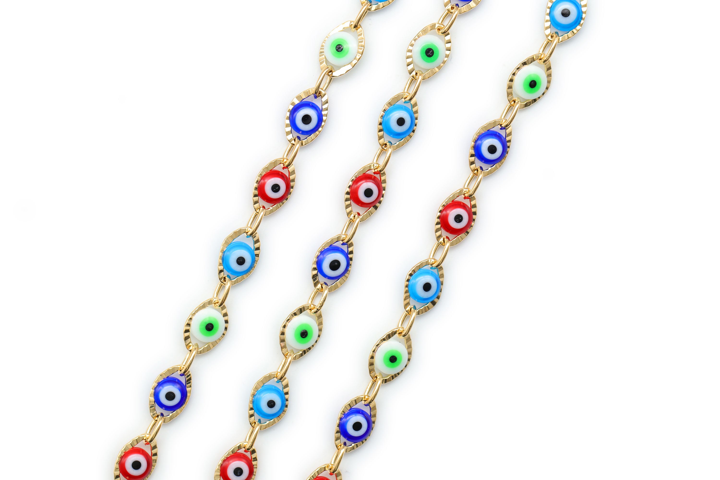 Evil Eye Chain Multi Color CJ45-02 1 Meter 16K Gold Plated - Etsy