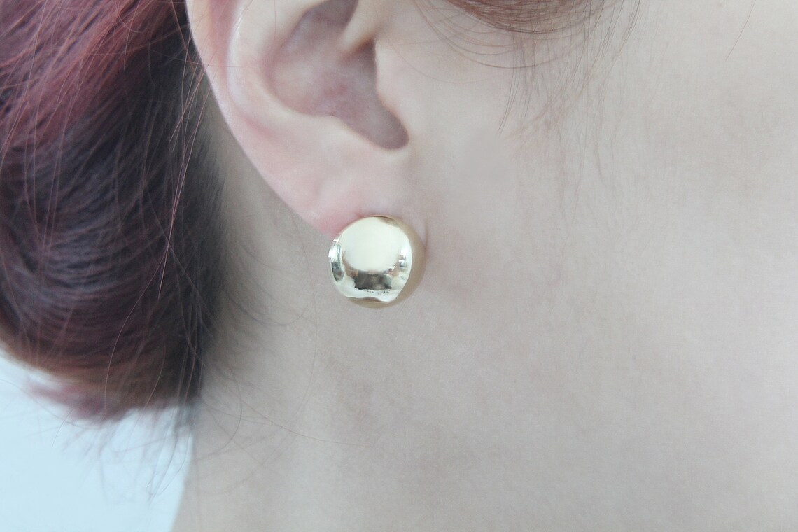 Bulging Half Ball Post W/ Link (L), Nickel Free, 16K Gold Plated Brass ...