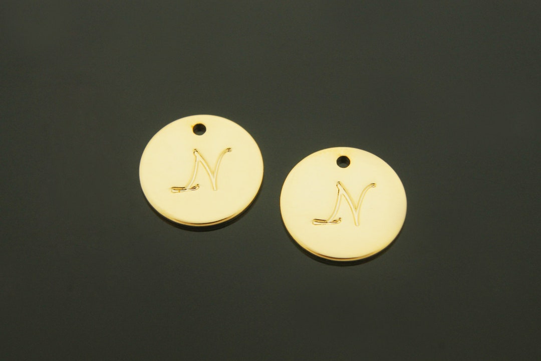 Alphabet Coin, Nickel Free, AN-G9, 2 Pcs, 1 Hole, Coin Pendant With ...