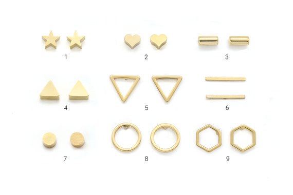 Simple stud earring collection 2 pcs per style 16k gold | Etsy