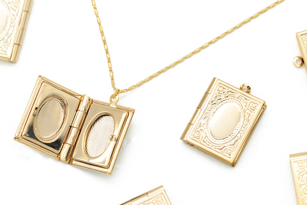 Book Locket Pendant, Q8-G4, 1 Piece, 23x20mm, Inner 1.8mm Link, 16K ...