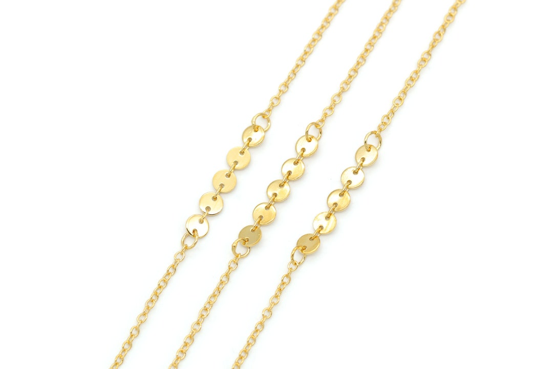 Dainty Disc Handmade Chain, CJ31-02, Nickel Free, 1m, 16K Gold Plated ...