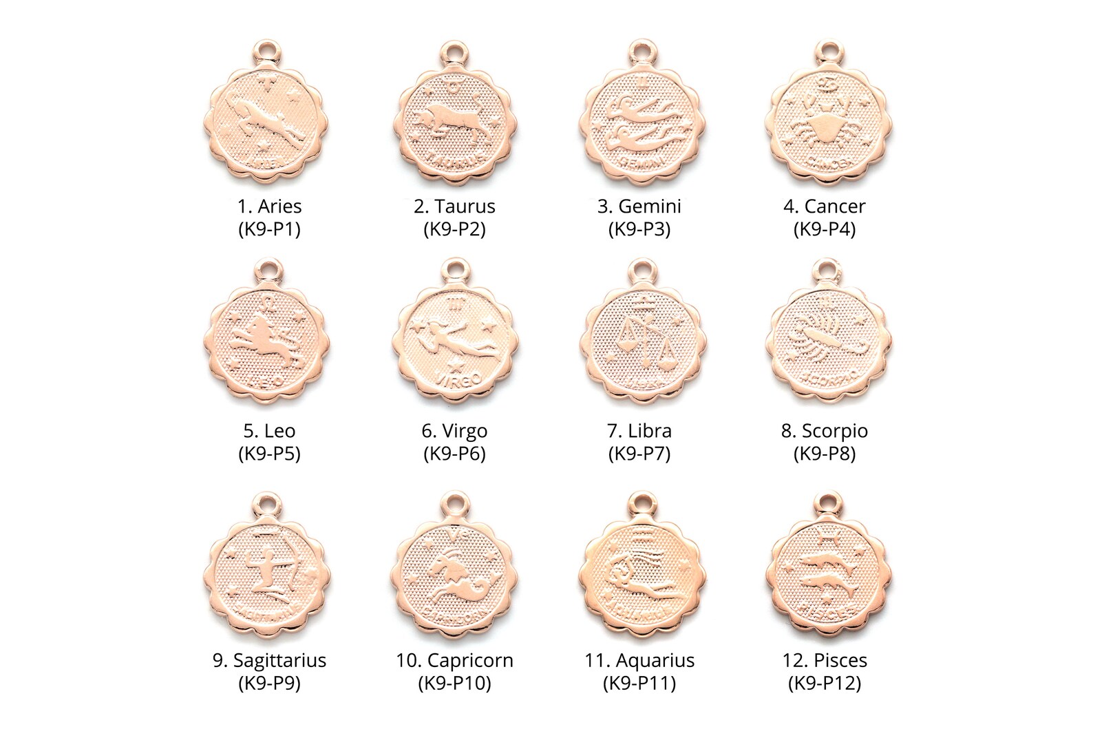 Zodiac Charm Set, K9-P13, 1 Set (12 Pcs), Constellation, 12mm, Zodiac ...