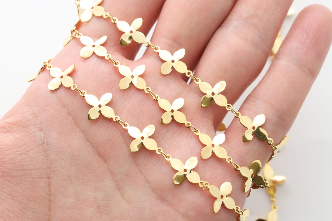 Clover Handmade Chain, CJ35-07, Nickel Free, 1 Meter, 16K Gold Plated ...