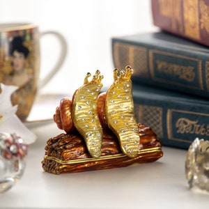 Snails Sitting on a Log Trinket Box Decorated With Crystals Jewelry ...