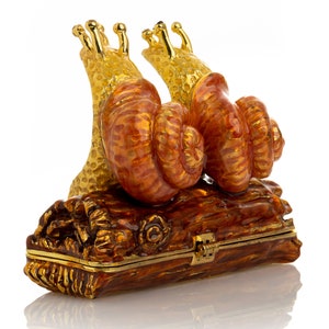 Snails Sitting on a Log Trinket Box Decorated With Crystals Jewelry ...
