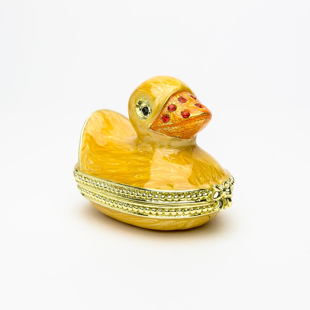 Yellow Duck Trinket Box Jewelry Storage Stash Handpainted Animal Figure ...