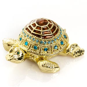 Golden Turtle Trinket Box Decorated With Crystals Jewelry Storage Stash ...