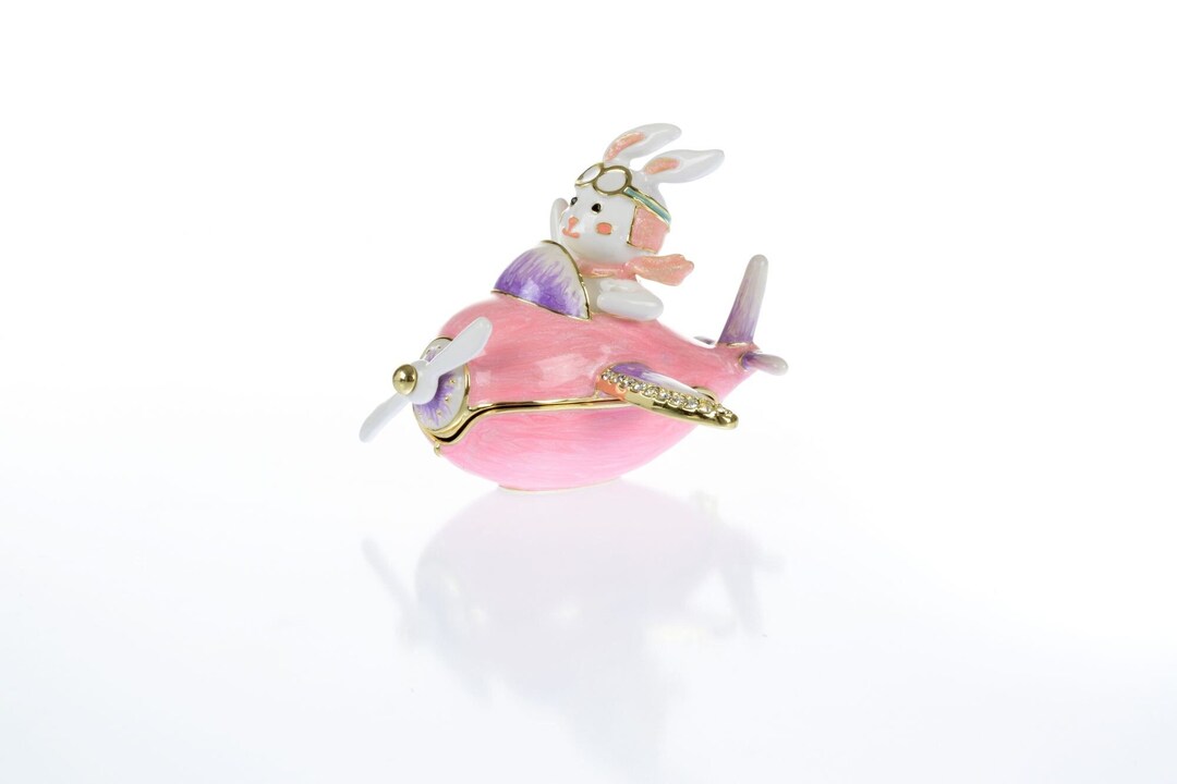 Bunny Flying a Pink Plane Trinket Box - Etsy