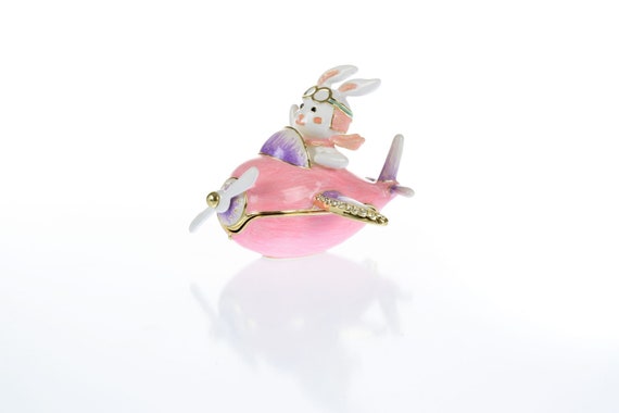 Bunny Flying a Pink Plane Trinket Box - Etsy