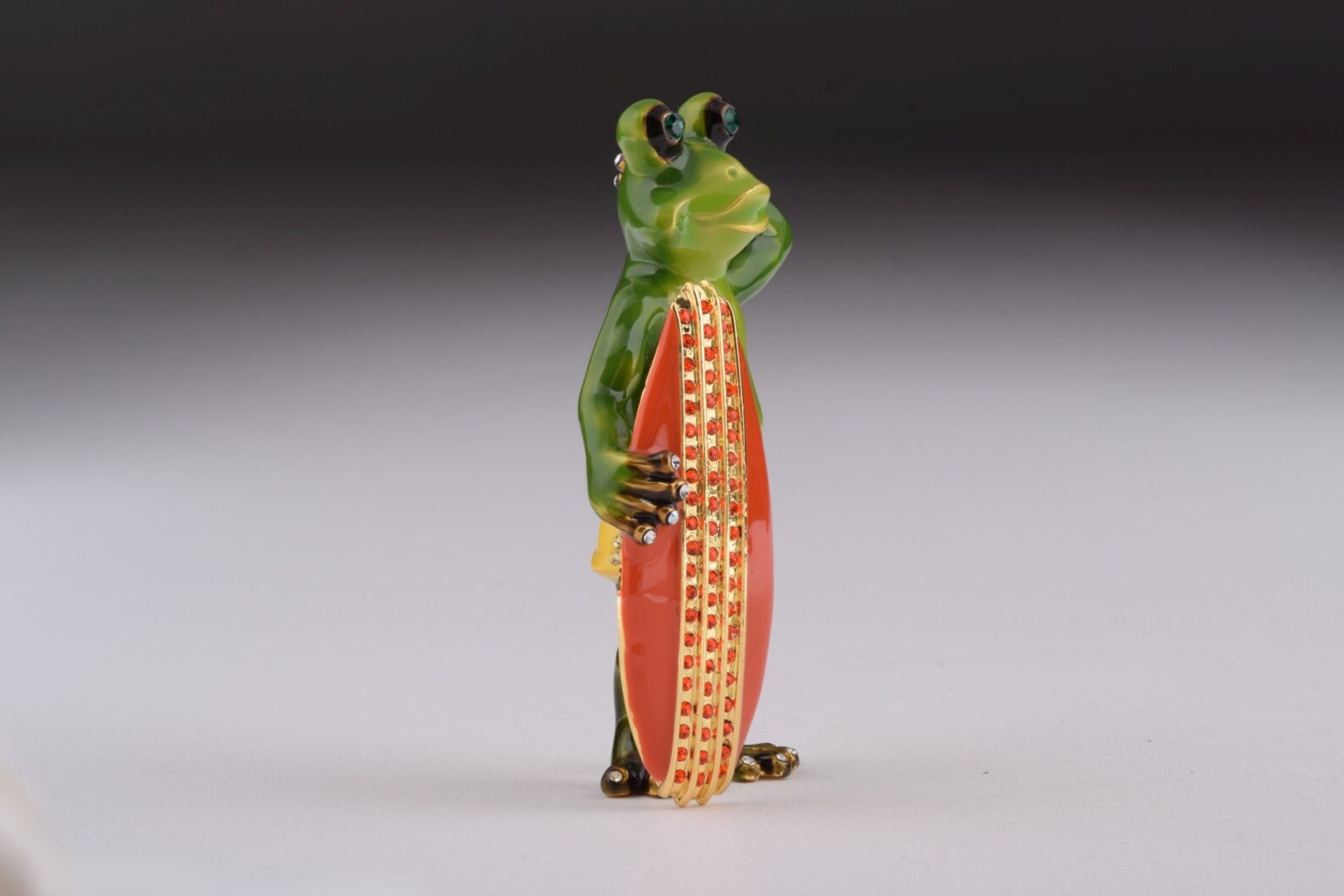 Frog Holding a Surfboard Figurine Faberge Style Trinket Box Handmade ...