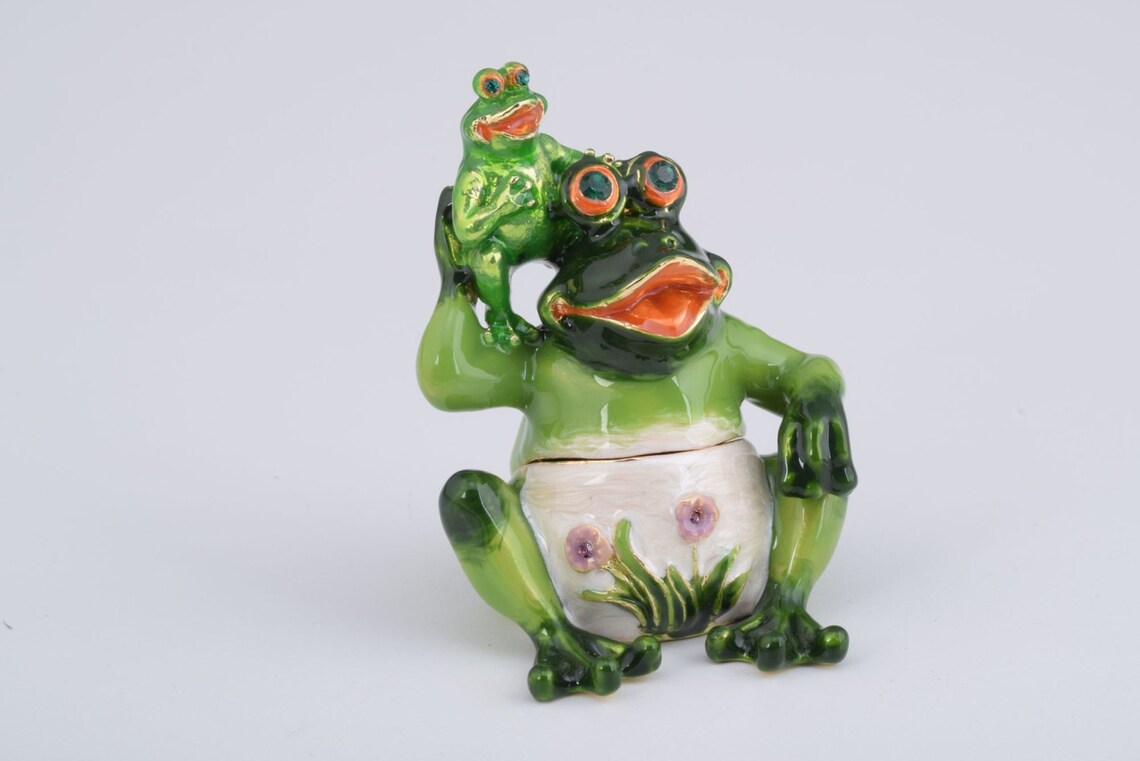 Mother Frog and Baby Frog Faberge Styled Trinket Box Handmade - Etsy