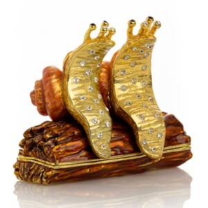 Snails Sitting on a Log Trinket Box Decorated With Crystals Jewelry ...
