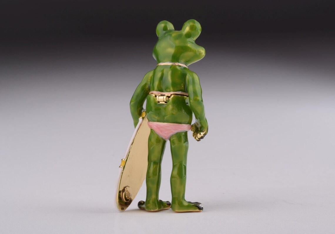 Frog Holding a Surfboard Figurine Faberge Style Trinket Box Handmade ...
