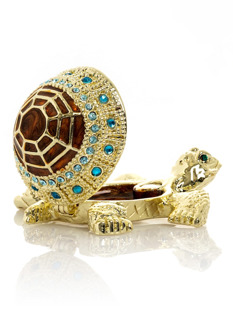 Handmade Golden Turtle Trinket Box: Crystal Encrusted Jewelry Storage ...