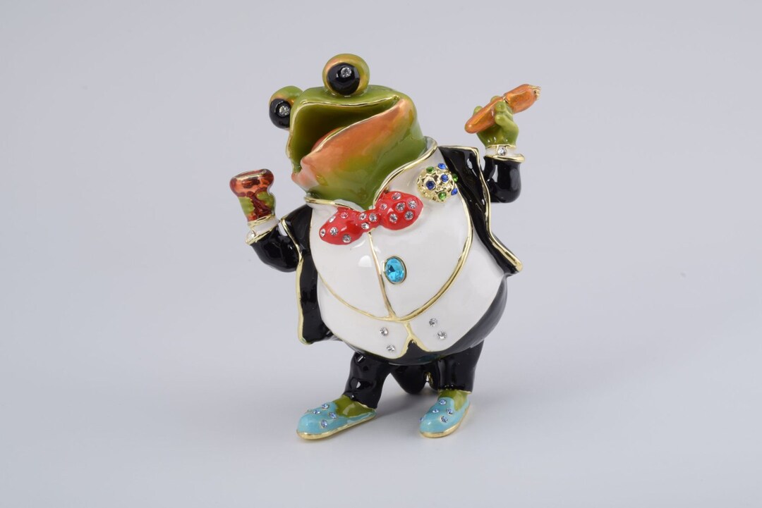Business Frog Holding a Cigar Faberge Styled Trinket Box Handmade by ...
