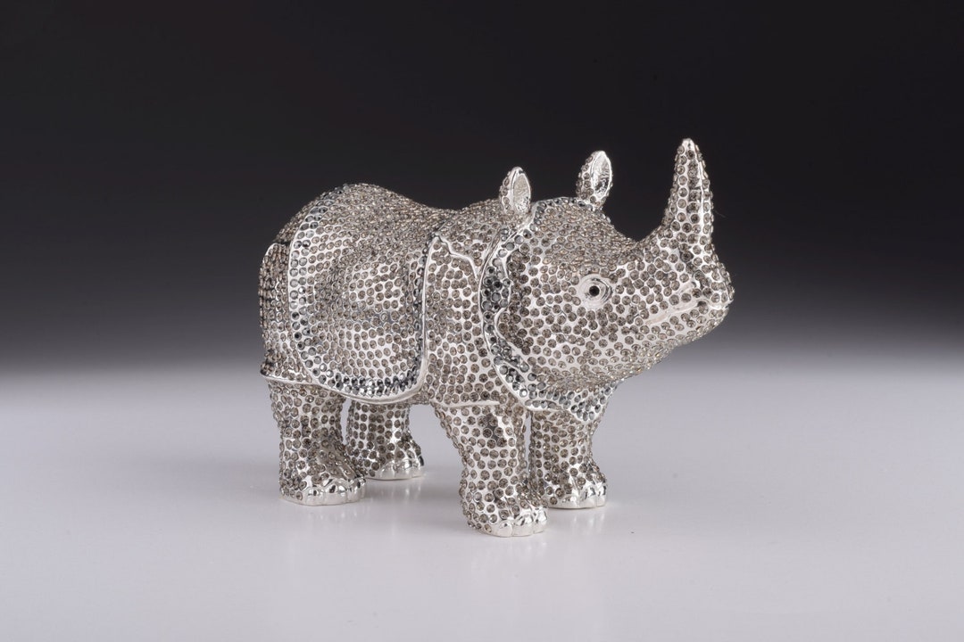 Silver Rhino Trinket Box With Swarovski Crystals, Handmade Keren Kopal ...