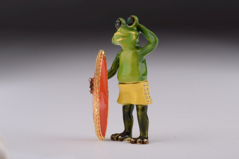 Frog Holding a Surfboard Figurine Faberge Style Trinket Box Handmade ...