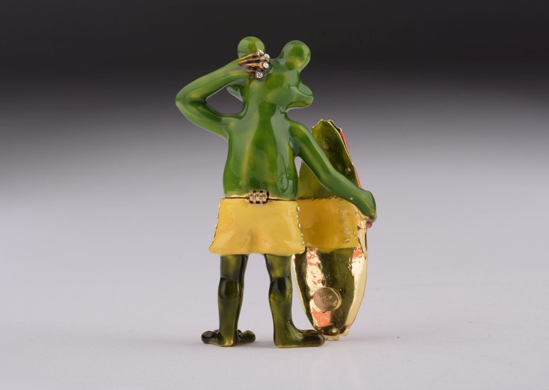 Frog Holding a Surfboard Figurine Faberge Style Trinket Box Handmade ...