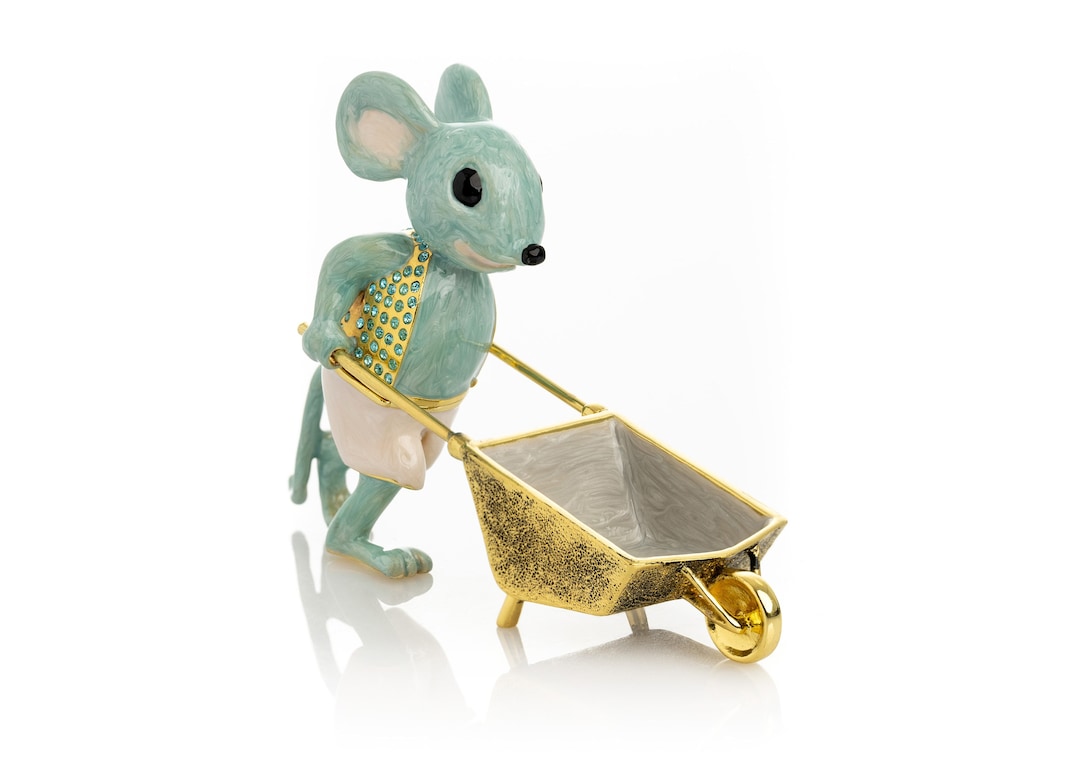 Crystal Mouse Trinket Box: 24K Gold Wheelbarrow, Hand-painted Faberge ...