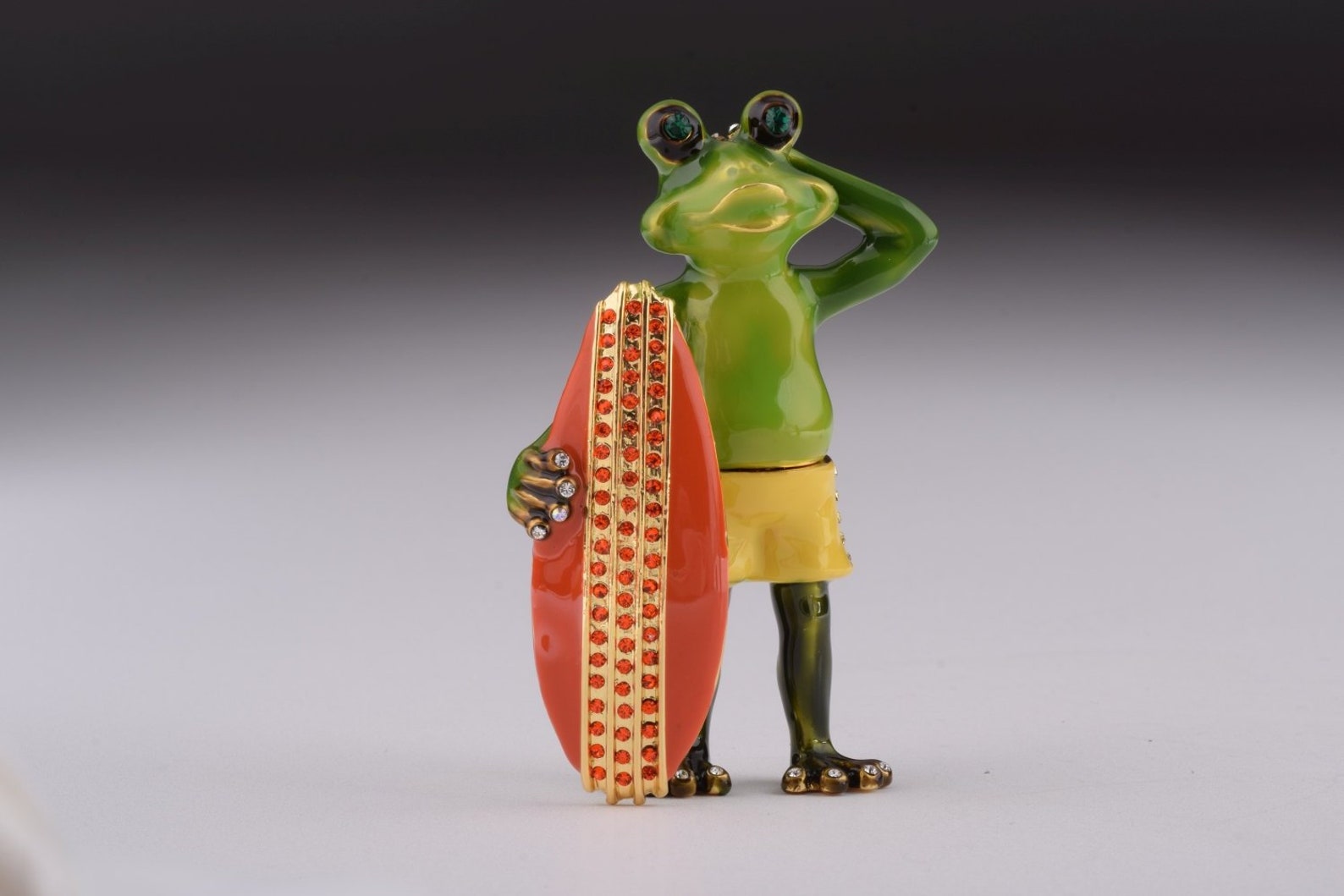 Frog Holding a Surfboard Figurine Faberge Style Trinket Box Handmade ...