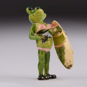 Frog Holding a Surfboard Figurine Faberge Style Trinket Box Handmade ...