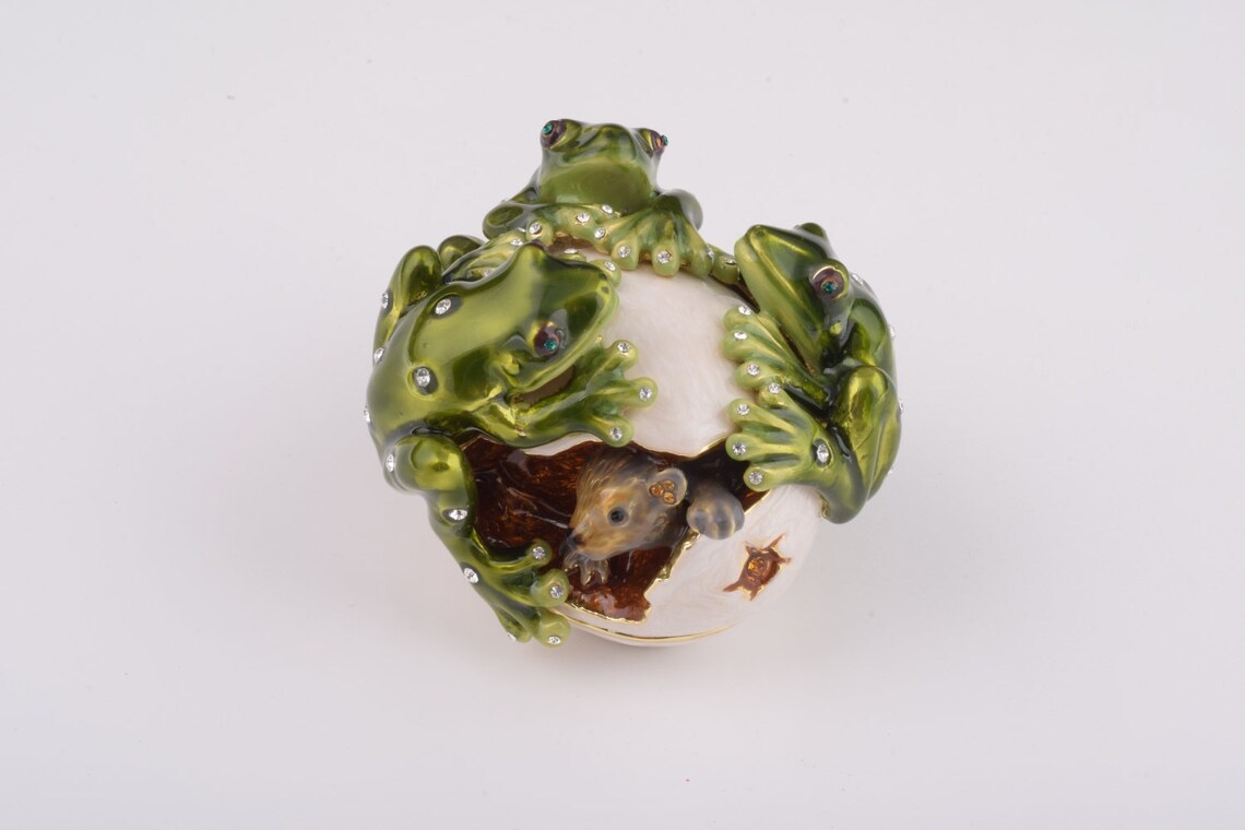Frogs on Egg Figurine Faberge Style Trinket Box Decorated With - Etsy