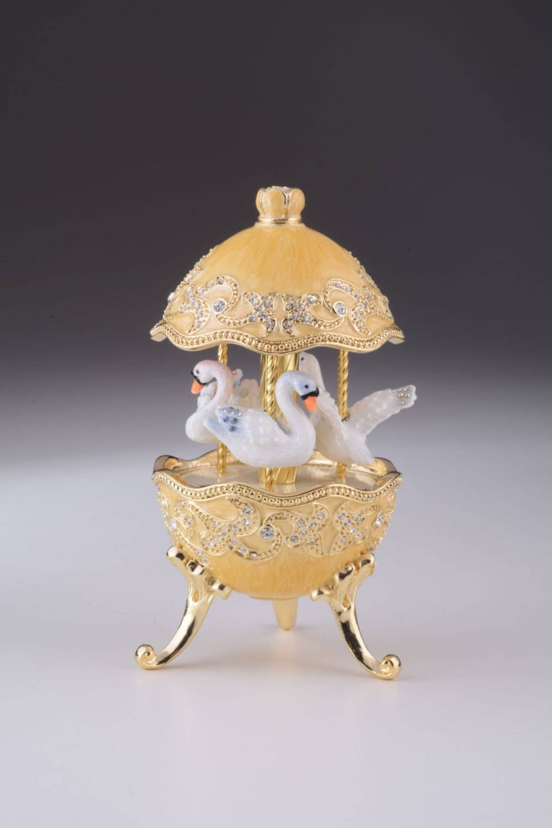 Yellow Carousel Egg With White Swans Spinning Music Box by - Etsy