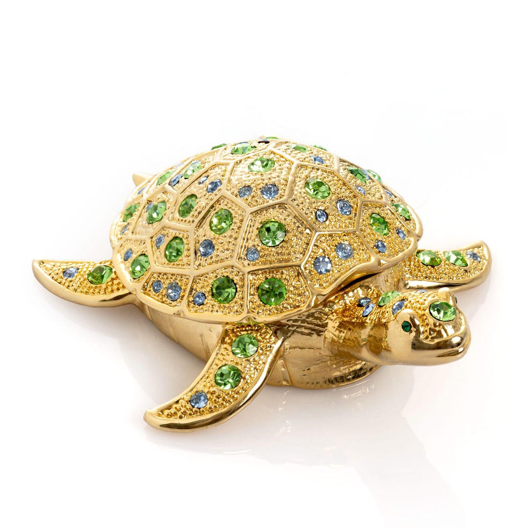 Golden Turtle Trinket Box With Green Crystals by Keren Kopal - Etsy