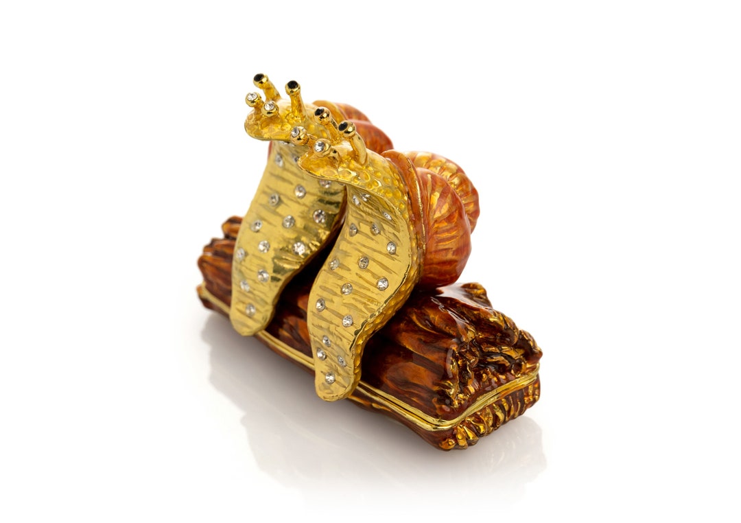 Snails Sitting on a Log Trinket Box Decorated With Crystals Jewelry ...
