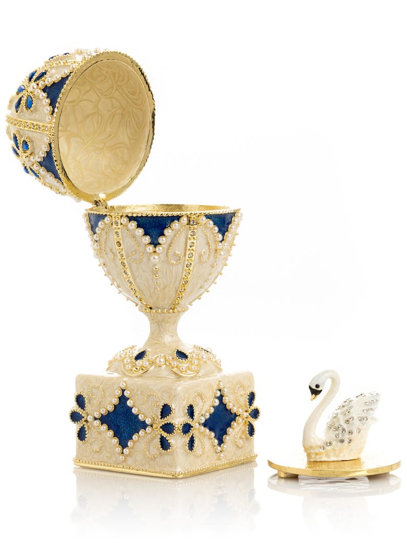 Pearl Beige Faberge Egg With Swan Hidden Compartment, Swarovski ...