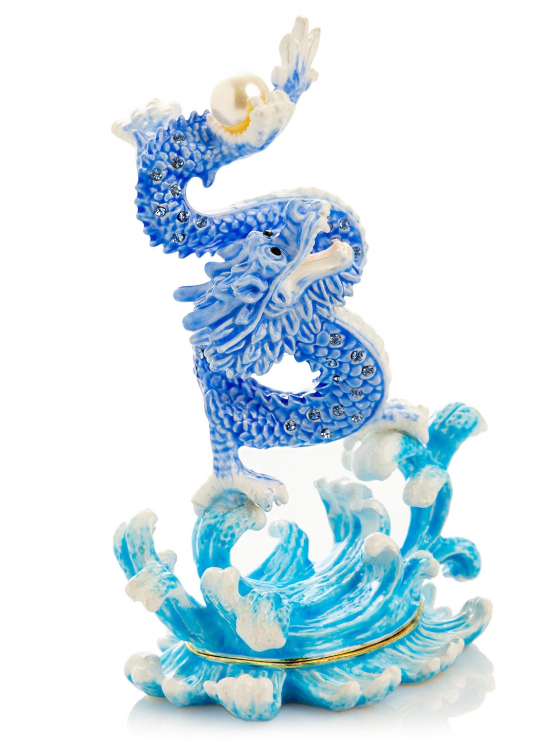 Blue Chinese Dragon on Ocean Sea Waves Water Trinket Box by Keren Kopal ...